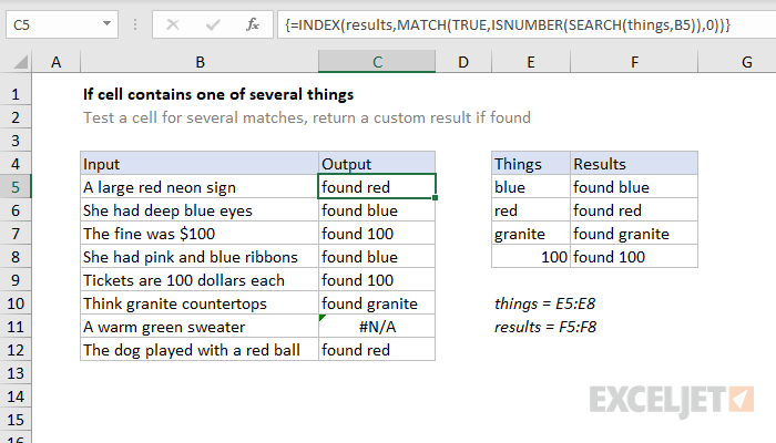If Cell Contains One Of Many Things Excel Formula Exceljet
